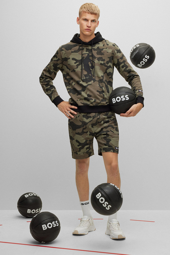 Boss Regular Fit Kamuflaj Desenli Kapüşonlu % 100 Pamuk Erkek Sweat ...